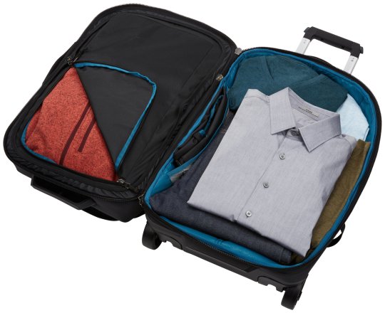 Pachet voiaj troller cu roti si geanta de mana Thule Subterra, 55L, Black